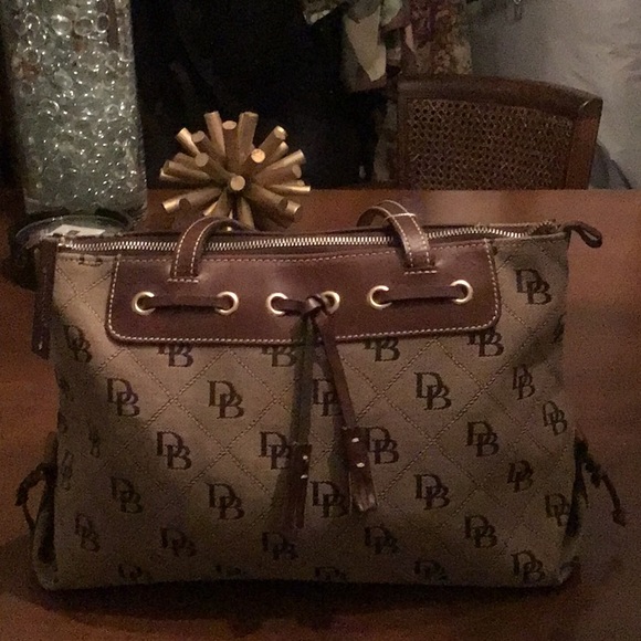 dooney&bourke | Bags | Dooney Bourke Brown Leather And Canvas Monogram ...